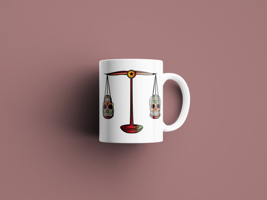 Tasse signe Balance Calavera rouge - M-Ask-Perso