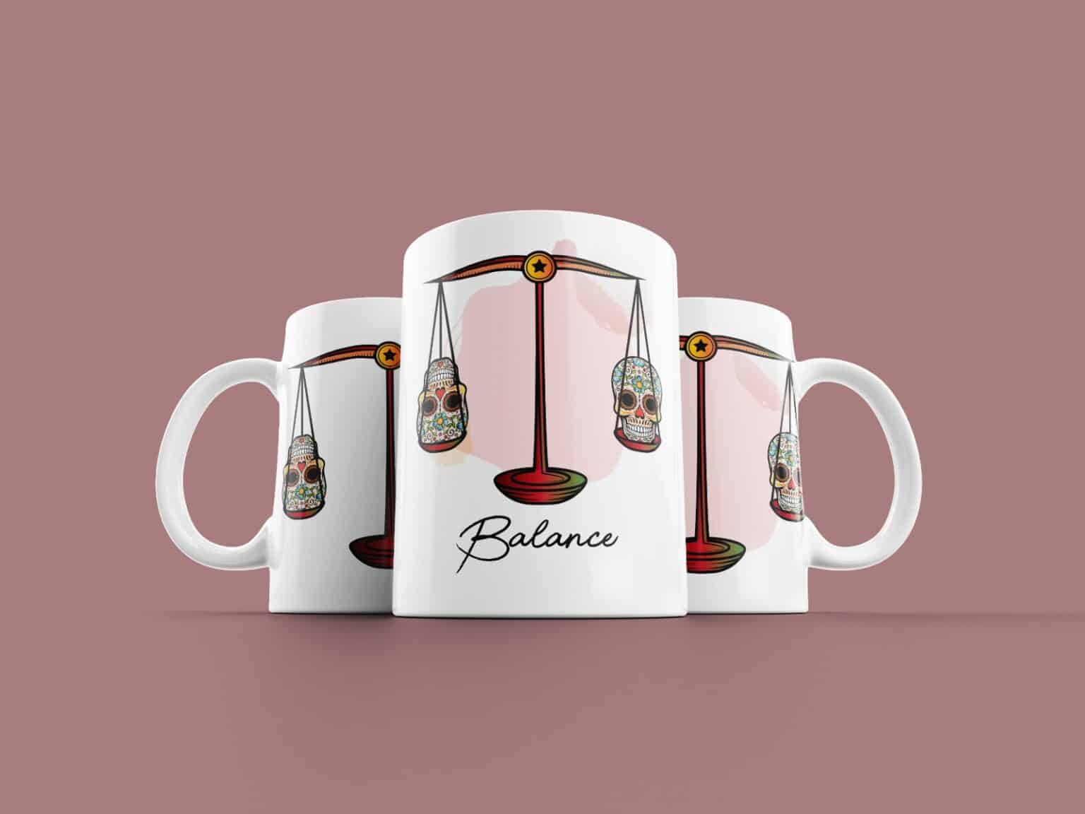 Tasse signe Balance Calavera rouge - M-Ask-Perso